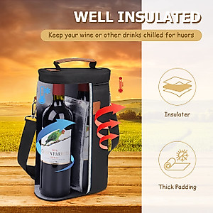 Tirrinia 2 Bottle Wine Gift Tote Carrier - Leakproof & Insulated Padded Versatile Wine Cooler Bag for Travel, BYOB Restaurant, Wine Tasting, Party, Dinners,Gift for Wine Lovers, Black