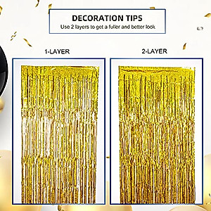 LOLStar 3 Pack Gold Photo Booth Props,3.2 X 8.2 ft Laser Rain Gold Foil Fringe Curtains,Photo Booth Backdrop Streamer Backdrop for Birthday,Wedding,Engagement,Anniversary Party Decorations