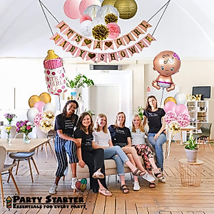 Baby Shower Decorations For Girl, Pink and Gold Baby Girl Shower Decorations set, Paper Lantern, Baby Shower Banner, It's a Girl Banner, Baby Girl Foil Balloon, Flower Pom Pom, Foil Tassel