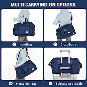 FIORETTO Womens Mens Sports Gym Bag Duffle Bag with Shoes Compartment, Weekend Travel Bag Overnight Bag for Women, Foldable Water Resistant Holdall Hospital Bag For Swimming, Basketball (Navy Blue)