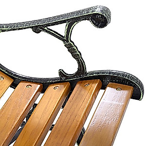 50'' Patio Park Garden Bench, Weather Proof Porch Path Chair, 470 LBS Bearing Capacity Outdoor Furniture with Wood Frame, Rugged Durable Cast Iron Structure