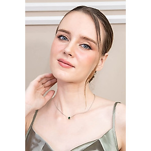 B. BRILLIANT Yellow Gold Flashed Sterling Silver Simulated Emerald 7x5mm Oval Dainty Choker Necklace