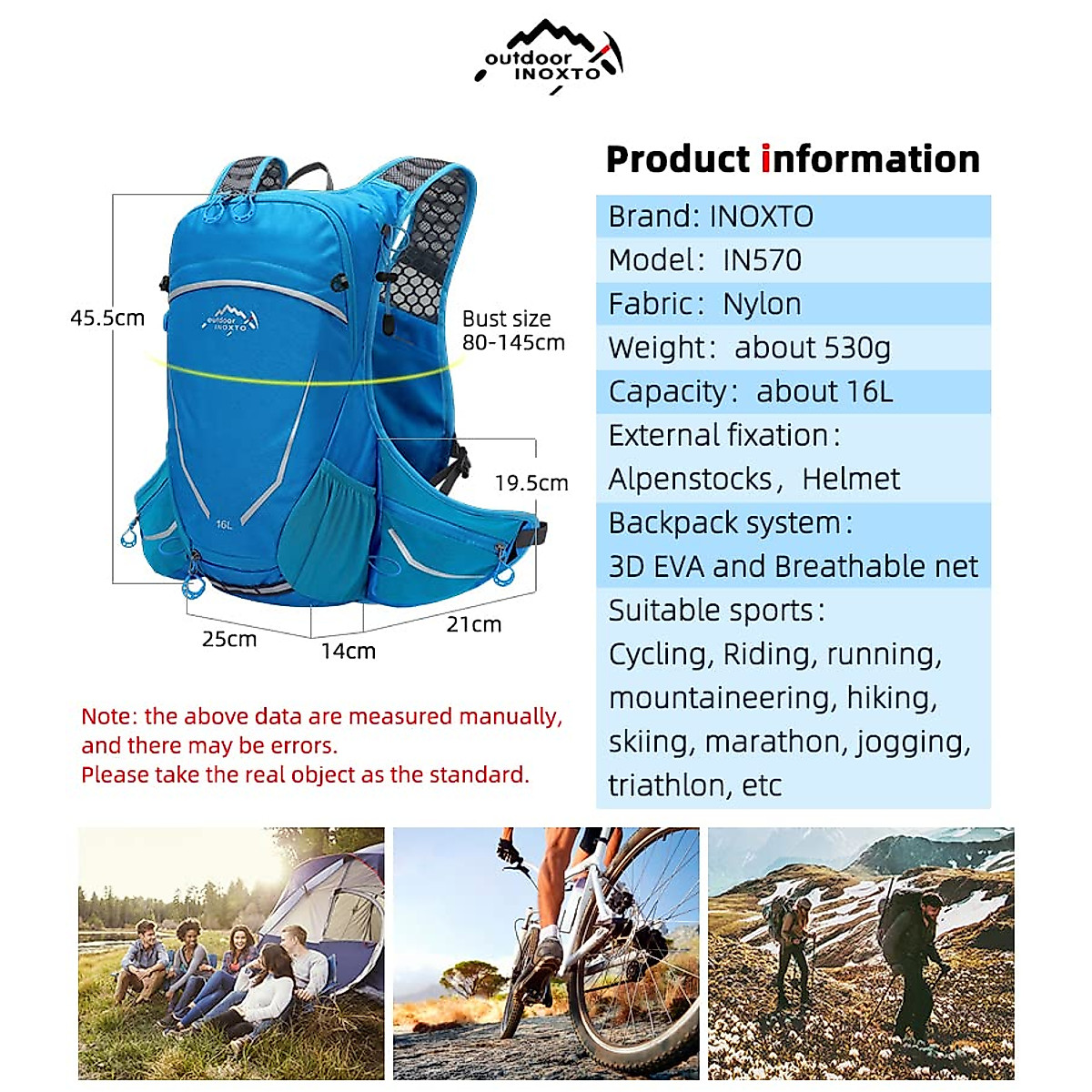 MANFS Portable waterproof hiking backpack 16L, with rainproof cover, outdoor sports travel day bag, for bicycle skiing (young)