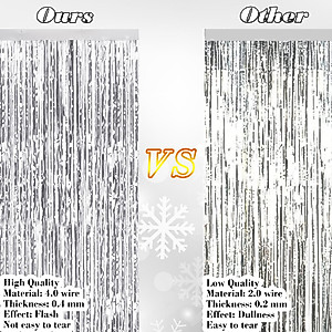 Silver Foil Fringe Backdrop Curtains 6 Pack of 3.28 ft x 8.28 ft Thicken Metallic Tinsel Streamer Party Decorations for Christmas New Year Birthday Wedding Graduation Party Decor Supplies