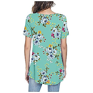 Womens Tops Hide Belly Tunic 2022 Summer Short Sleeve T Shirts Long Flowy Tshirt Casual Dressy Blouses to Wear with Leggings Mint Green