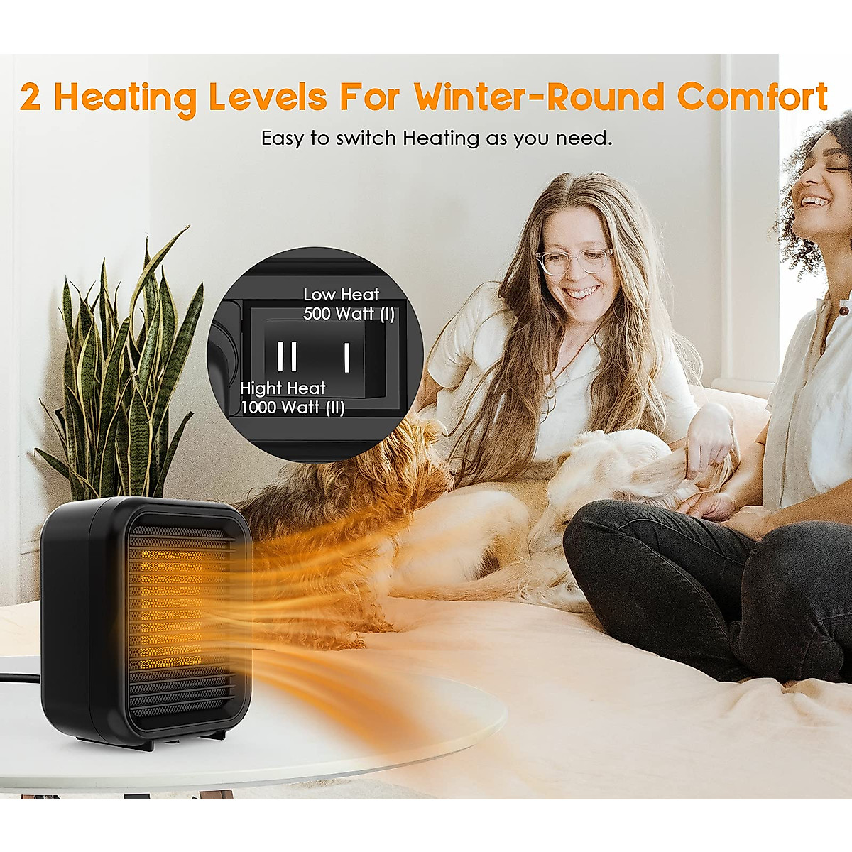 1000W Small Portable PTC Ceramic Heaters for Bedroom, Energy Efficient Electric Heater with Tip-Over and Overheat Protection, Personal Desk Heater for Bathroom Home Dorm Office Indoor Use