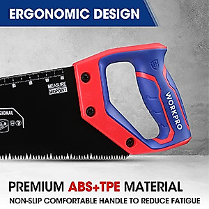 WORKPRO Hand Saw, 16-Inch Universal Handsaw with Non-Slip Comfortable Handle, Anti-rust Wood Saw With Chip Removal Design, Heavy-Duty Hand Saw for Cutting Wood, Laminate, PVC