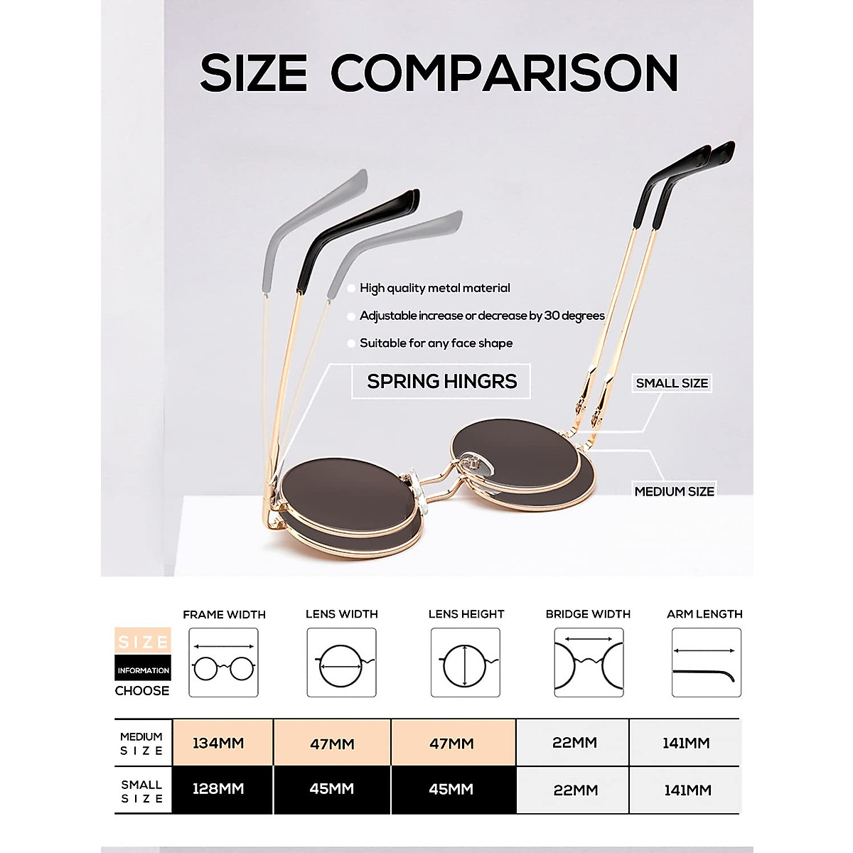 KALIYADI Round Polarized Sunglasses for Men Women Retro Metal Hippie Circle Style Sun Glasses UV Protection (2 Pack) 45mm