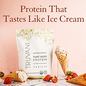 Truvani Vegan Vanilla Protein Powder with Frother & Scoop Bundle - 20g of Organic Plant Based Protein Powder - Includes Portable Mini Electric Whisk & Durable Protein Powder Scoop