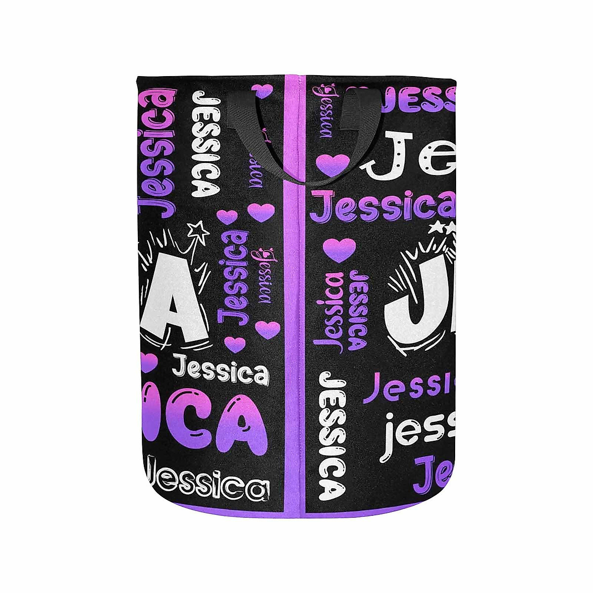 MyPupSocks Customized Laundry Basket with Name, Custom Purple Black and White Name Waterproof Laundry Hamper with Handles Personalized Dirty Clothes Storage Basket for Bathroom Bedroom, Large