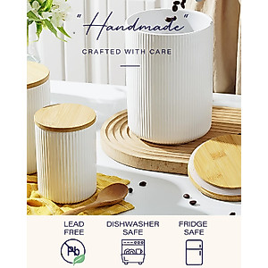 getstar Flour Sugar Storage Containers, Ceramic Canisters Sets for the Kitchen Countertop with Bamboo Airtight Lids, 80oz 40oz&20oz Coffee Tea Sugar Container Set of 3