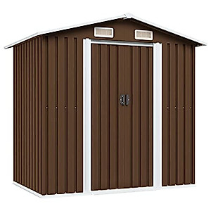 vidaXL Outdoor Storage Shed, Garden Shed, Metal Storage Shed, Backyard Shed for Patio Lawn Bicycles Gardening Tools Lawn Mowers, Brown