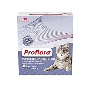 Proflora Probiotics for Cats-Complete Gut Health & Immune Support. Easy to Use Digestive Multi-Strain Probiotics. Easier Diet Transitions, Healthier Skin & Coat & Helps Treat Diarrhea. 30 Packets.