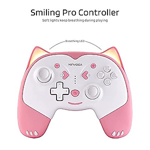 KINVOCA Wireless Controller for Nintendo Switch/Switch Lite, Cute Pro Controller with Turbo, Motion, Vibration, Wake-Up, Headphone Jack and Breathing Light - Pink