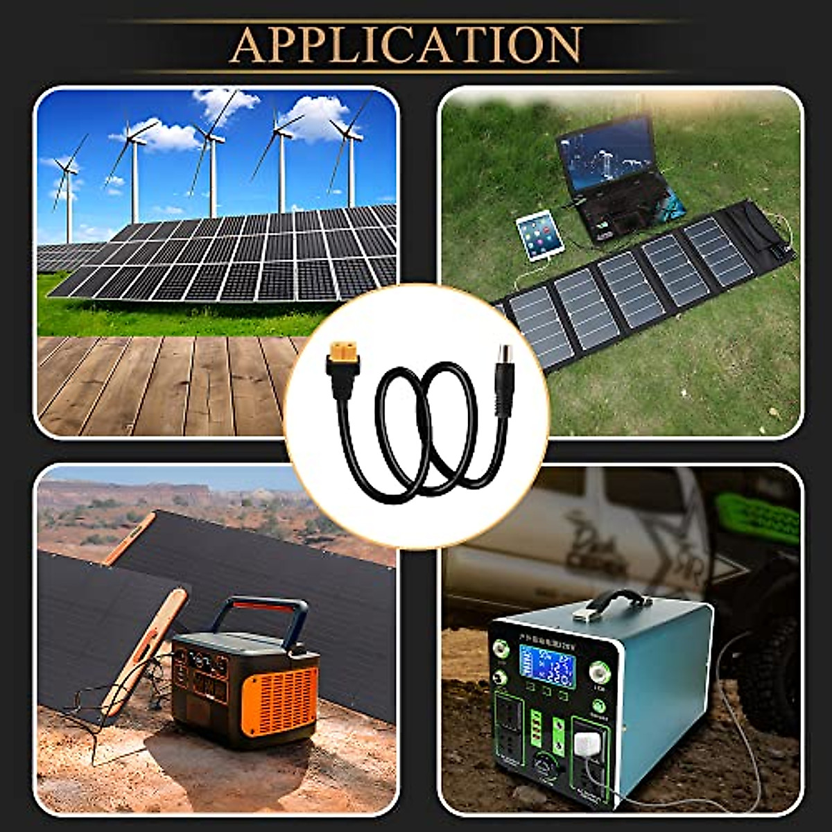 QIANRENON DC 7.9mm×0.9mm to XT60 Lithium Battery Charging Cable,DC 7909 Male to XT60 Female Solar Panel Connection Cable 12V-24V,14AWG,for Lithium Battery Pack,Portable Solar Generator,1.5m/4.9ft