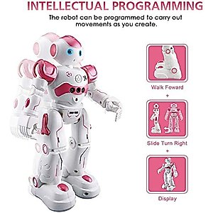 FLYWIND RC Robot Toys for Kids, Programmable Smart Remote Control Robot Toy Intellectual Control Robot Rechargeable, Walking Dancing Robot Gesture Sensing Robot Birthday Gift for Boys Girls （Pink）