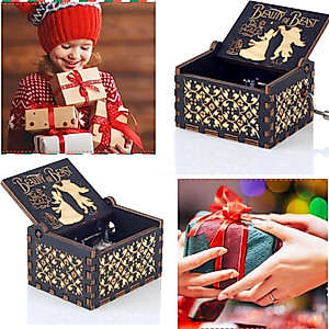 Ddjbdb Beauty Music Box Beast, 18 Note Mechanism Antique Carved Wooden Hand Crank Musical Box Crafts,Valentine Christmas Birthday Gift for Her Wife Girlfriend