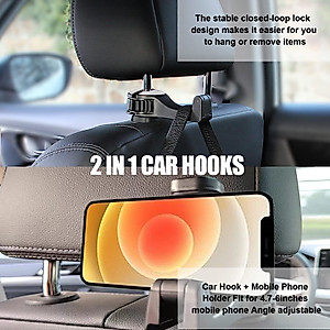 2pcs Car Headrest Hidden Hook 2 in 3 Car Seat Hooks, Universal Car Headrest Storage Organizer Hanger Hook, General Purpose - Car Storage Box, Falling Resistance-Silver