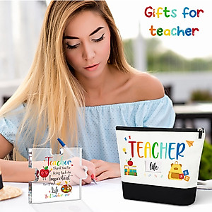 Locmeo Teachers' Day Gifts Bulk Appreciation Gifts for Teacher Include a Tote Bag a Makeup Bag a Piece of Puzzle a Lavender Scented Candle a 16 oz Glass with Lid Straw and Brush