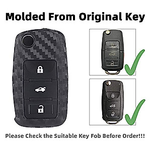 iSaddle for VW Key Fob Cover - Carbon Fiber Pattern Car Key Fob Protector for Volkswagen GTI Golf Passat Rabbit Beetle MK6 Tiguan Touran Antitheft Keyless Entry Holder Smart Key Case/w Keychain