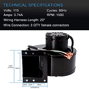 Replacement Convection Distribution Blower for Harman P68 P43 P61 P38 P61A PC45 PP38 & Advance & Accentra 52i & Absolute 63 Pellet Stoves, Harman DVC-500 DVC500 Coal Stove, 3-21-33647 3-21-22647
