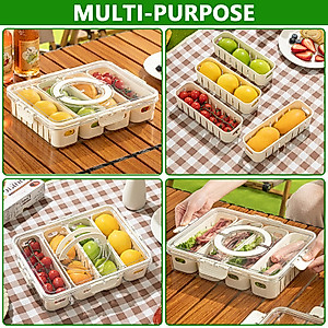 ADKYSL Divided Serving Tray with Lid, Fruit Storage Containers for Fridge, Portable Snackle Box Container, 4 Compartment Snack Tray with Lid for Vegetables Candy Nuts Spices -1 Pack