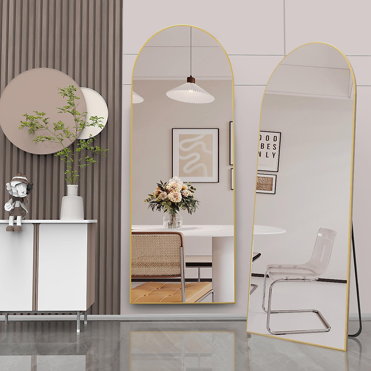 CONGUILIAO 64"x21" Full Length Mirror, Arched Floor Mirror, Full Body Mirror, Aluminum Frame Wall Mounted Mirror Dressing Mirror for Bedroom, Gold