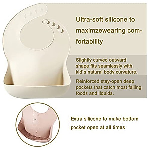 PandaEar Silicone Bibs for Babies Toddlers Girls| Adjustable Waterproof BPA Free Soft Durable Silicone Baby Bibs for eating with Large Pocket Food Catcher