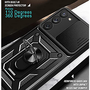 CCSmall Case for Samsung Galaxy S23 5G with Slide Camera Cover, Military Grade Drop Protective Phone Cover Case with Ring Kickstand for Samsung Galaxy S23 5G SJ Black