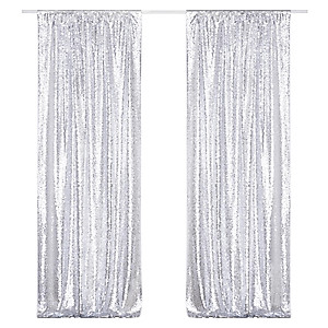 Poise3EHome Silver Sequin Backdrop Curtains, 2 Panels Silver Sequin Backdrop, 2FTx8FT Sequin Curtains for Party Wedding Sequence Backdrop