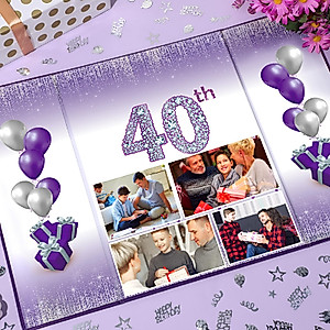 40th Birthday Decorations for Women Purple Silver Happy 40th Birthday Signature Guest Book Alternative for Women Men 40th Birthday Anniversary Party Gifts Supplies Favor Decor Greeting Card Creative
