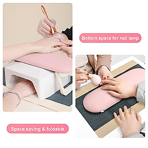 Diesisa Nail Arm Rest, Foldable PU Leather Nail Arm Rest for Nails with Soft Table Mat, Soft Hand Rest for Acrylic Nails/Nail Hand Rest for Manicure Salon Use-Pink
