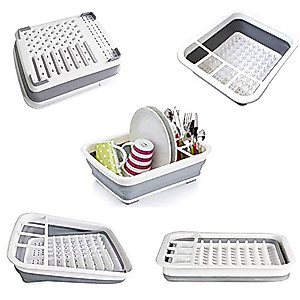 ZOUYO Collapsible Drying Dish Rack and Drainerboard Set Portable Dish Drainers Organizer Storage Rack for for Kitchen Counter RV Travel Trailer Camper Accessories