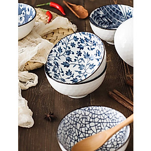 Set of 4 Porcelain Japanese Bowls W Gift Box for Ramen Noodle Udon Noodle Rice Vietnamese Soup Cereal Pho Popcorn Oatmeal (Traditional Blue and White)