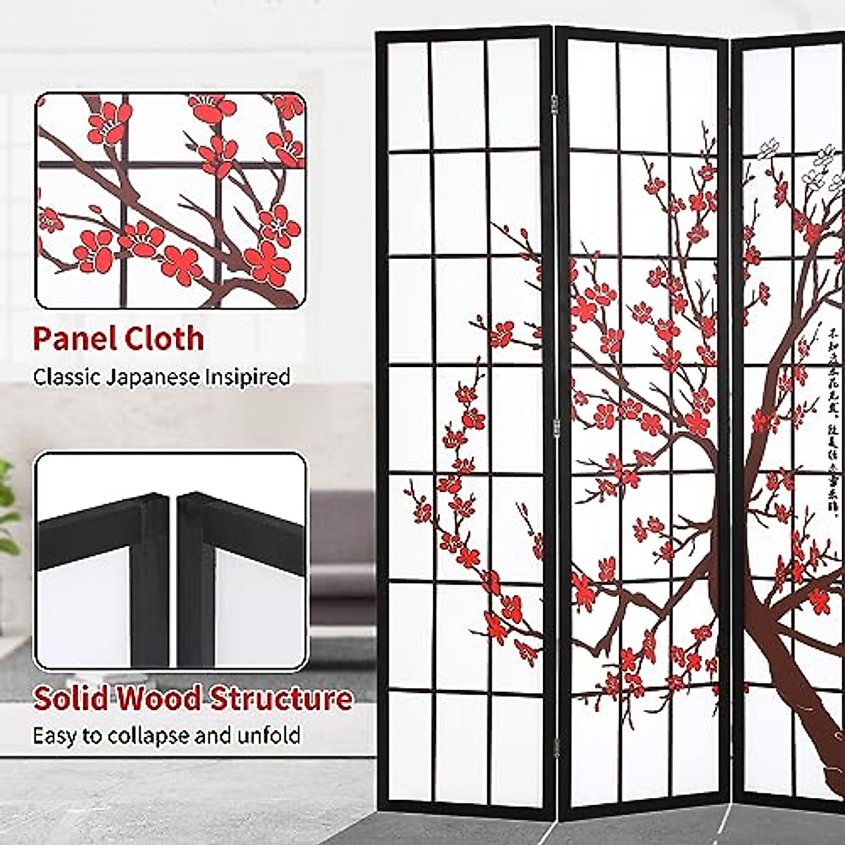 Room Divider 6Ft Folding Privacy Divider 4 Panel Portable Room Seperating Chinese Style Dividers Japanese Screen Wall Divider Wood Divider Tall Freestanding Partition Screen, White