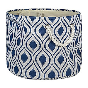 DII Polyester Container with Handles, Ikat Storage Bin, Large Round, French Blue