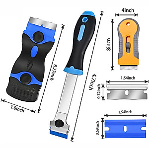 Razor Blade Scraper, 3 Pack Shrink Scraper Tool with 50 Plastic and 30 Metal Razor Blades, Cleaning Scraper, for Removing Label, Registration Sticker, Tint, Grease from Windshield, Appliance, Glass