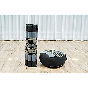 Leewadee Meditation Cushion Set – 1 Small Zafu Yoga Pillow and 1 Small Roll-Up Zabuton Mat Filled with Kapok, Blue