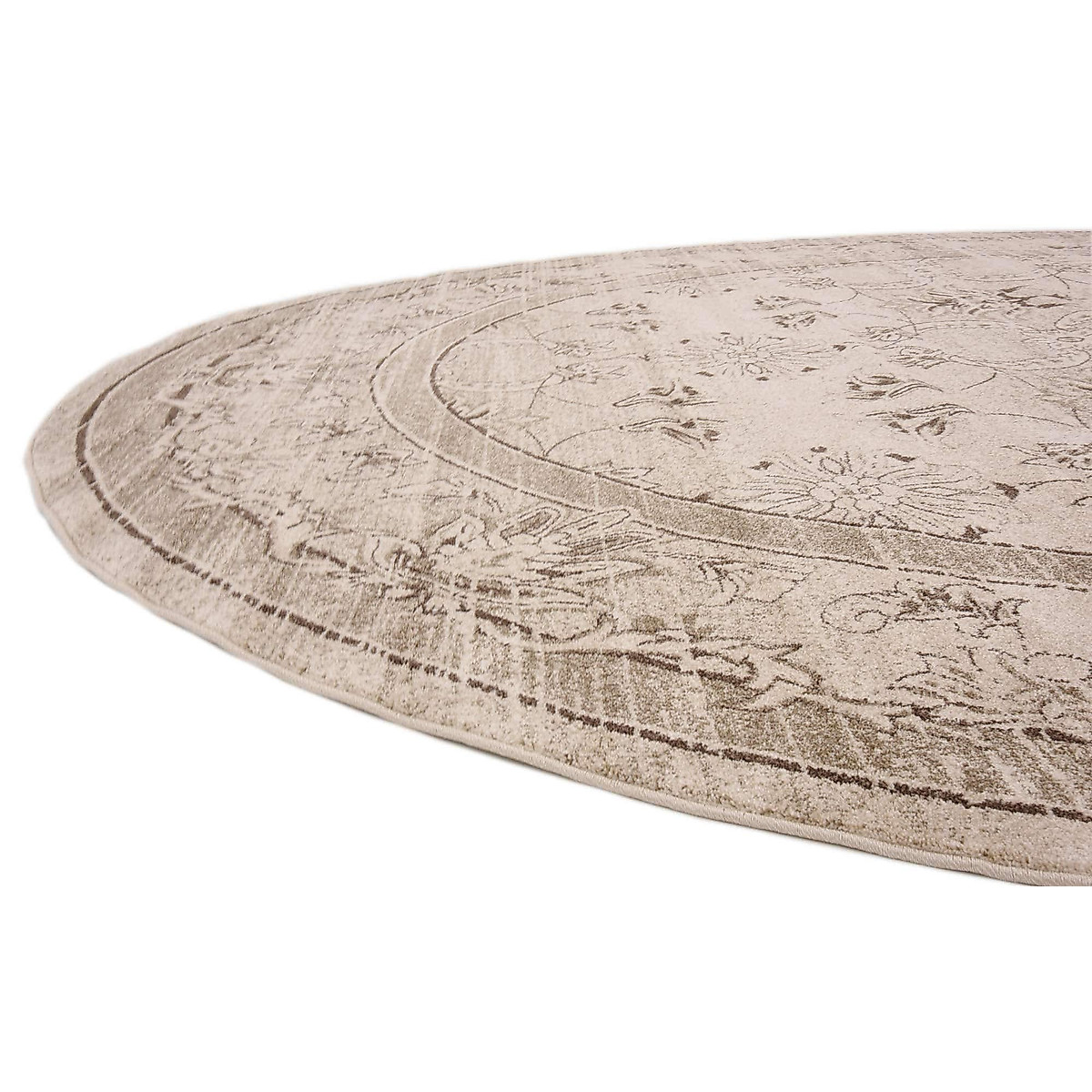 Unique Loom La Jolla Collection Botanical, Contemporary, Traditional, Rustic, Border Area Rug, 12' 2" Round, Ivory/Beige