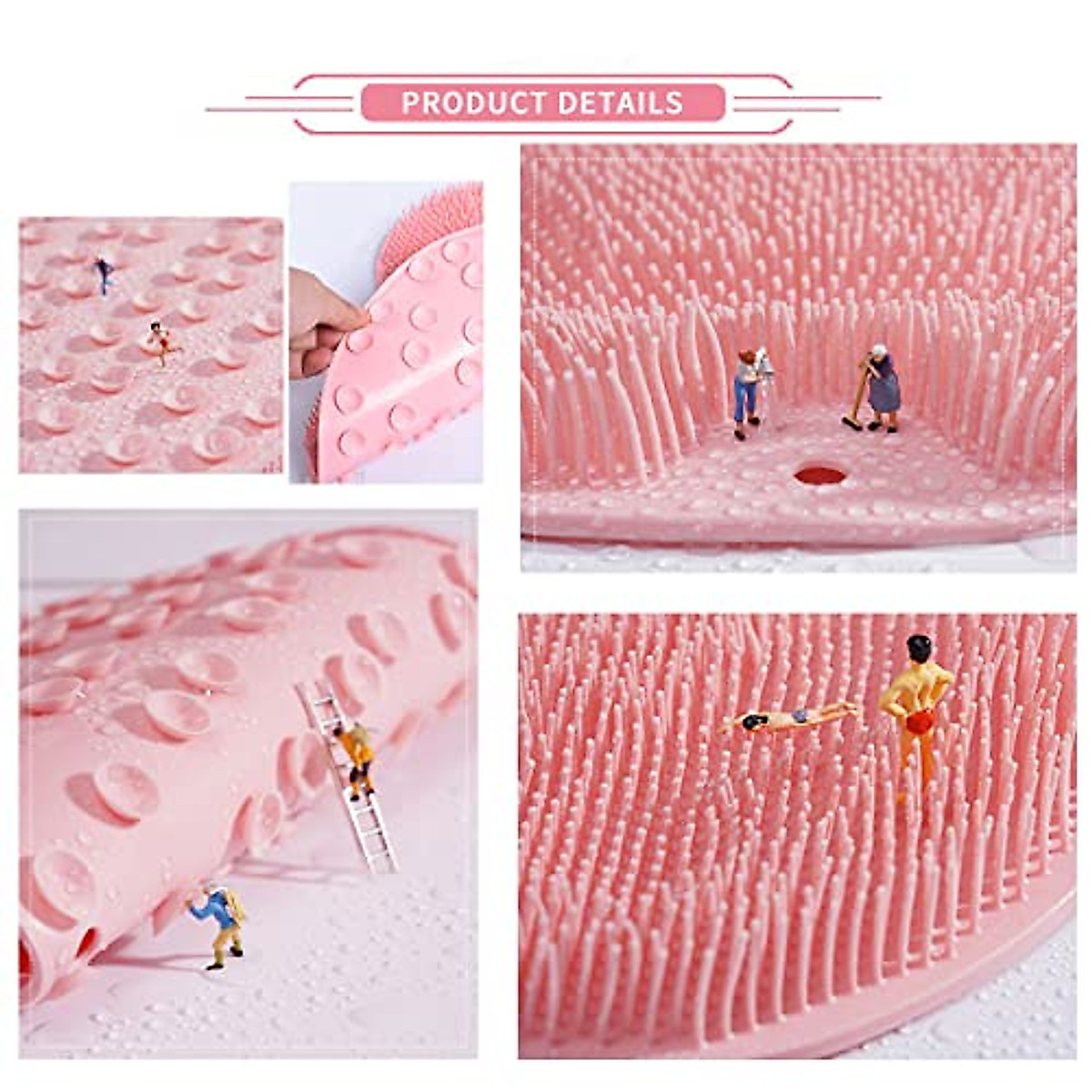 Shower Shower Foot & Back Scrubber，New Wall Mounted Back Scrubber, Silicone Bath Massage Cushion Brush with Suction Cups，Bathroom Wash Foot Mat Exfoliating Dead Skin Foot Brush (Pink)