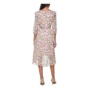 Tommy Hilfiger Womens Chiffon Faux-Wrap Midi Dress Pink 10