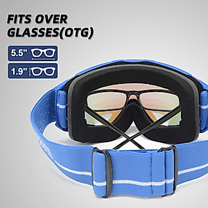 TurnWay OTG Ski/Snowboard Goggles - 100% UV Protection, Anti-Scratch & Anti-Fog - Snow Goggles for Men, Women & Youth