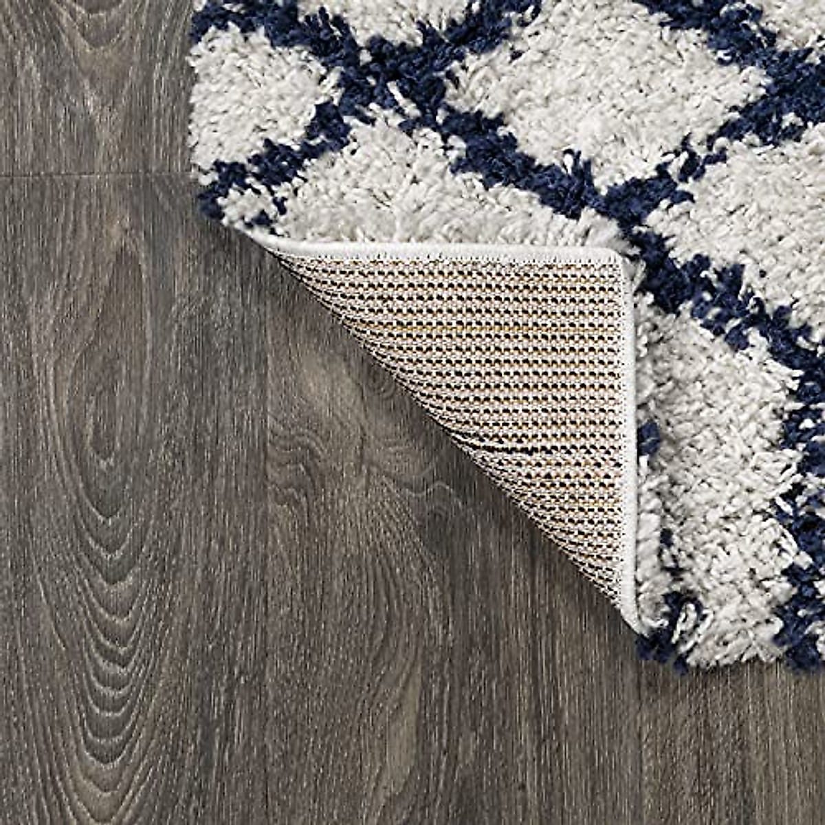 JONATHAN Y SHG104B-8 Sineu Moroccan Diamond Shag Indoor Area-Rug Bohemian Contemporary Modern Geometric Easy-Cleaning High Traffic Bedroom Kitchen Living Room Non Shedding, 8 X 10, Beige/Navy