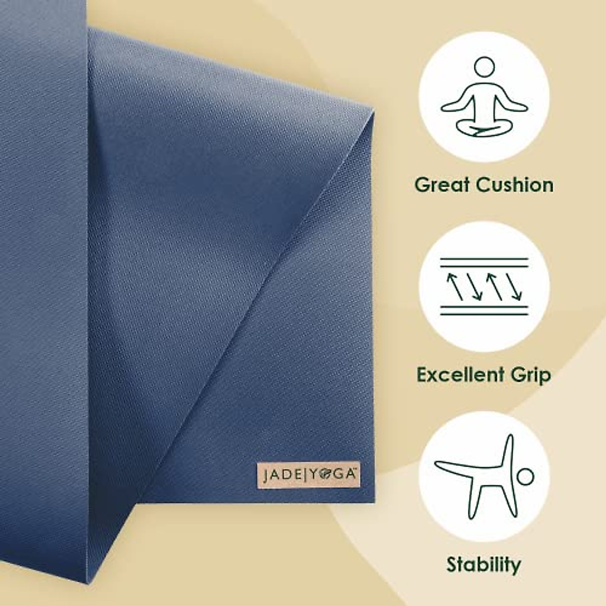JadeYoga Harmony Yoga Mat - Durable & Thick Gym Fitness Mat, Non-Slip Natural Rubber Yoga Mat - Home Exercise & Stretching Mat, Workout Mat- Yoga, Pilate & Meditation Women & Men (Midnight Blue, 68'')
