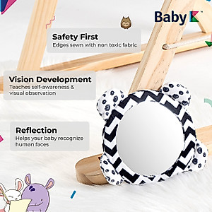 BABY K Wooden Baby Play Gym (with 7 Toys) - Foldable Wooden Play Gym with Wooden and Monochrome Hanging Toys for Baby Gym - Natural Wooden Surface - Cloth Cards & Mirror Toys for Activity Gym