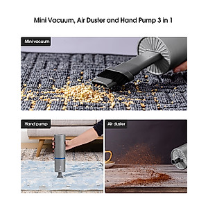 Brigii Mini Vacuum, Air Duster and Hand Pump 3 in 1, Cordless Handheld Vacuum, USB Rechargeable, Easy to Clean Desktop, Keyboard, Drawer, Car Interior and Other Crevices, Small Spaces -Y120 Pro