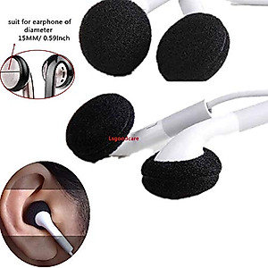 Lsgoodcare 50Pcs Soft Foam Earbud Headphone Ear Pads Replacement Sponge Covers Tips Foam Cushions Pad Protector Earplugs for Earphone Headset Earpiece MP3 MP4 Moblie Phone, Diameter 18MM, Black Color
