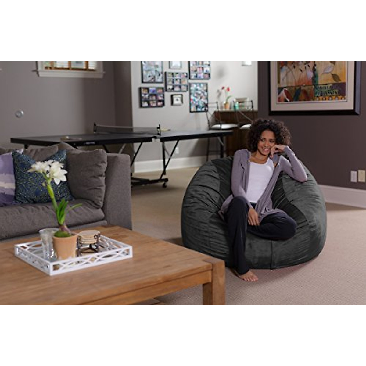 Sofa Sack - Plush, Ultra Soft Bean Bag Chair - Memory Foam Bean Bag Chair with Microsuede Cover - Stuffed Foam Filled Furniture and Accessories For Dorm Room - Charcoal 4'