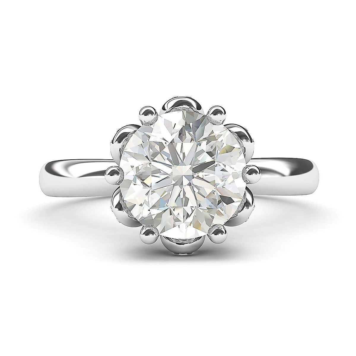 14k White Gold Romantic Flower Style 6-Prong Set 2.0 CT Simulated Diamond Engagement Ring (8)