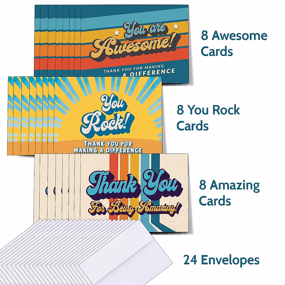 T MARIE 24 Appreciation Cards with Envelopes - Thank You Cards for Employee Recognition, Team, Students, Teacher, Volunteer, Nurse Appreciation Day